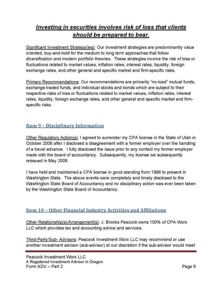 PIW Form ADV Part 2 Firm Brochure with TradePMR FCC verbiage 6 11 15 ...