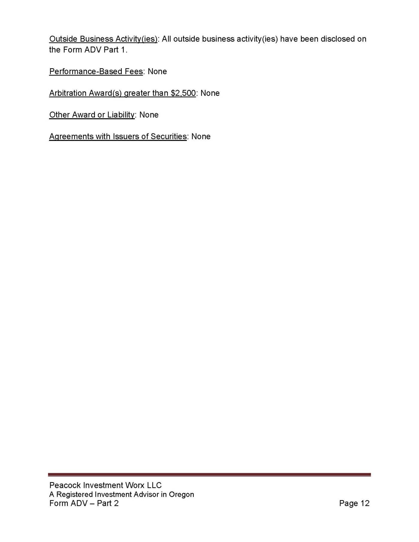 PIW Form ADV Part 2 Firm Brochure with TradePMR FCC verbiage 6 11 15 ...